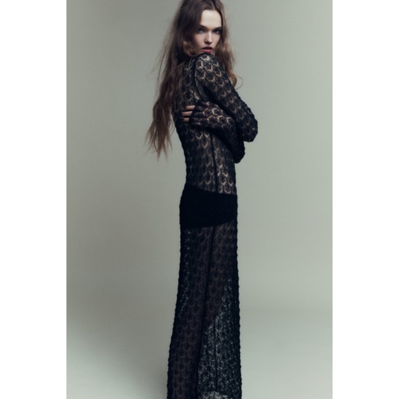 Zara | Dresses | Nwt Zara Shear Knit Dress With Lace L Black | Poshmark